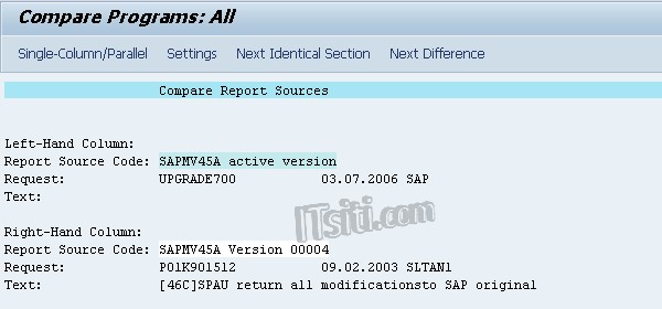 Find Differences in SAP Program, Object, Structure using Version Mgmt